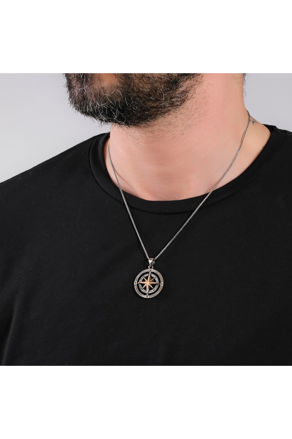 Pusula Figürlü 925 Ayar Gümüş Erkek Kolye VEK-3158 | ventinosilver.com